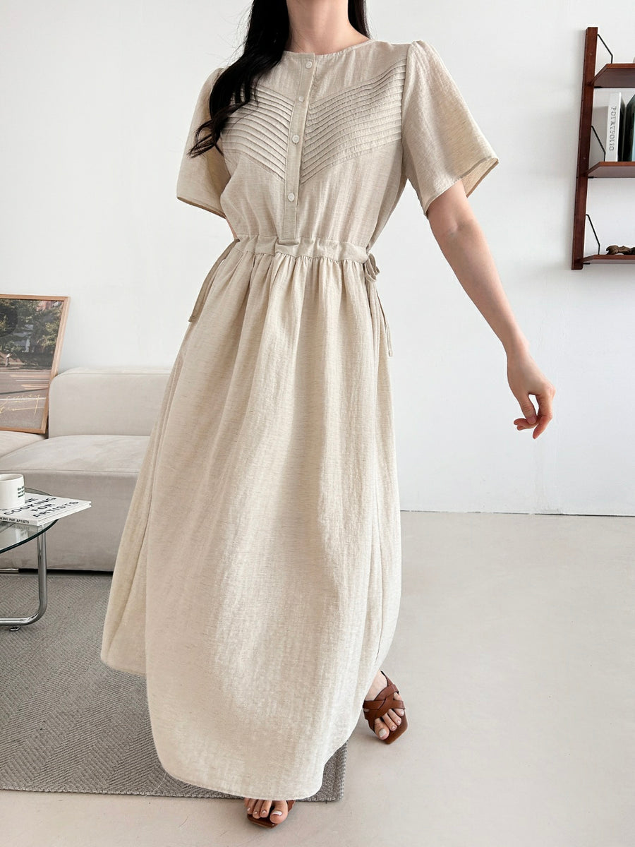Linen Pin-Tuck Pleated Dress – The JeJe Korea fashion&lifestyle